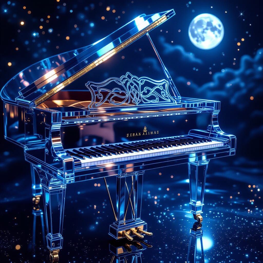 Glass Grand Piano - Ethereal Glass Piano in Moonlight: A Fan...