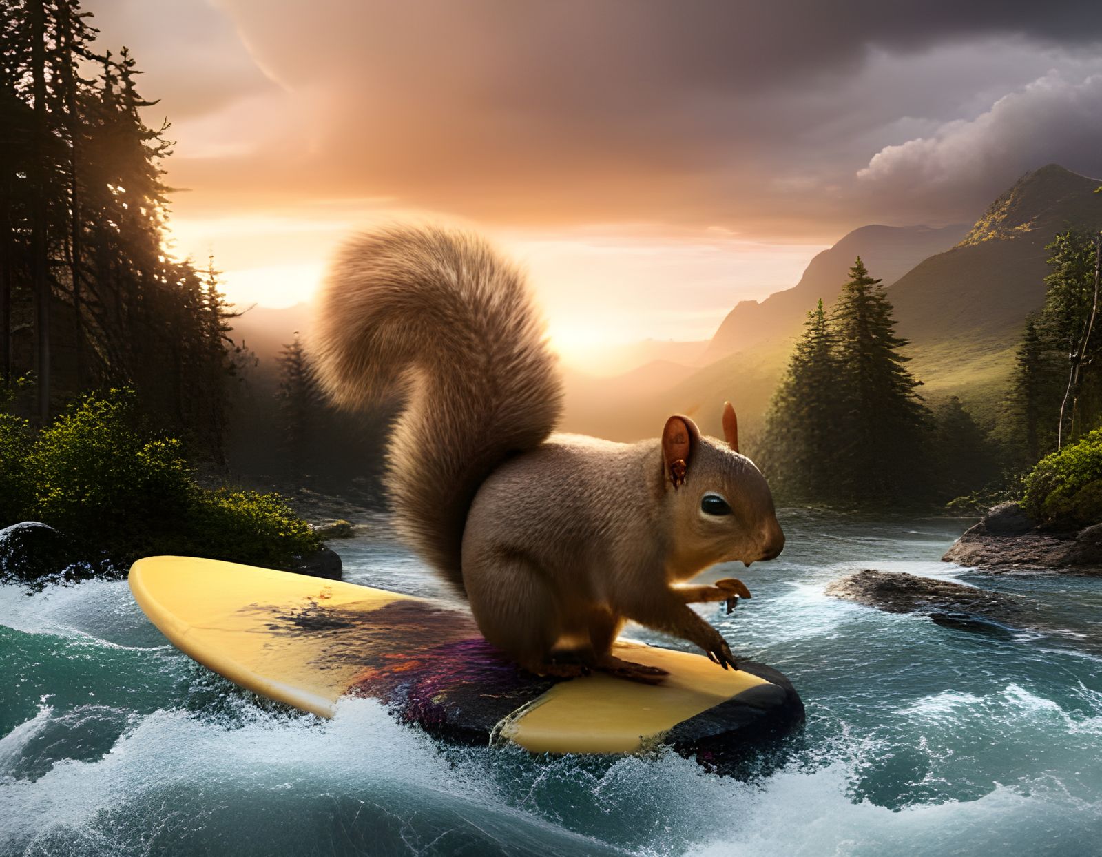Squirrel Surfing - AI Generated Artwork - NightCafe Creator