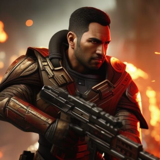 Mercenary walking through battlefield preparing himself for a fight ...