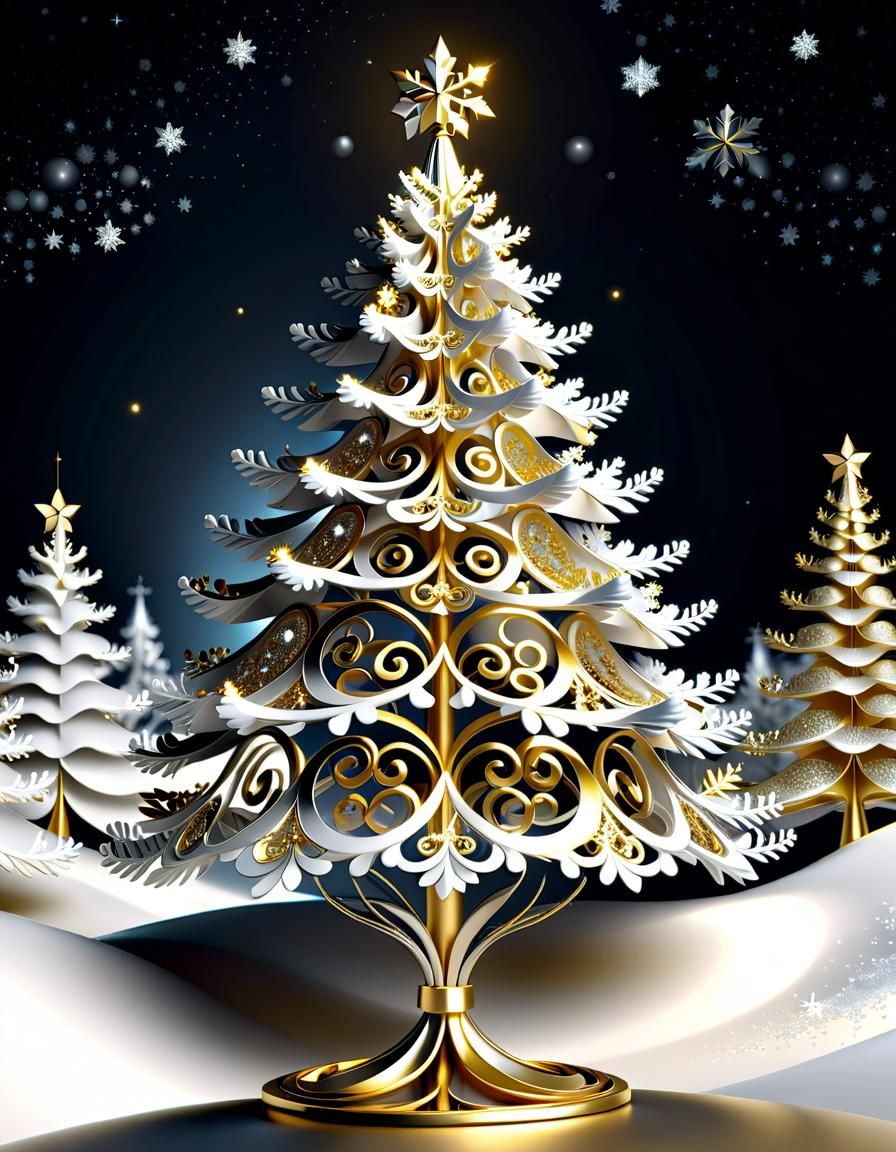 Filigree tree in gold and white - AI Generated Artwork - NightCafe Creator