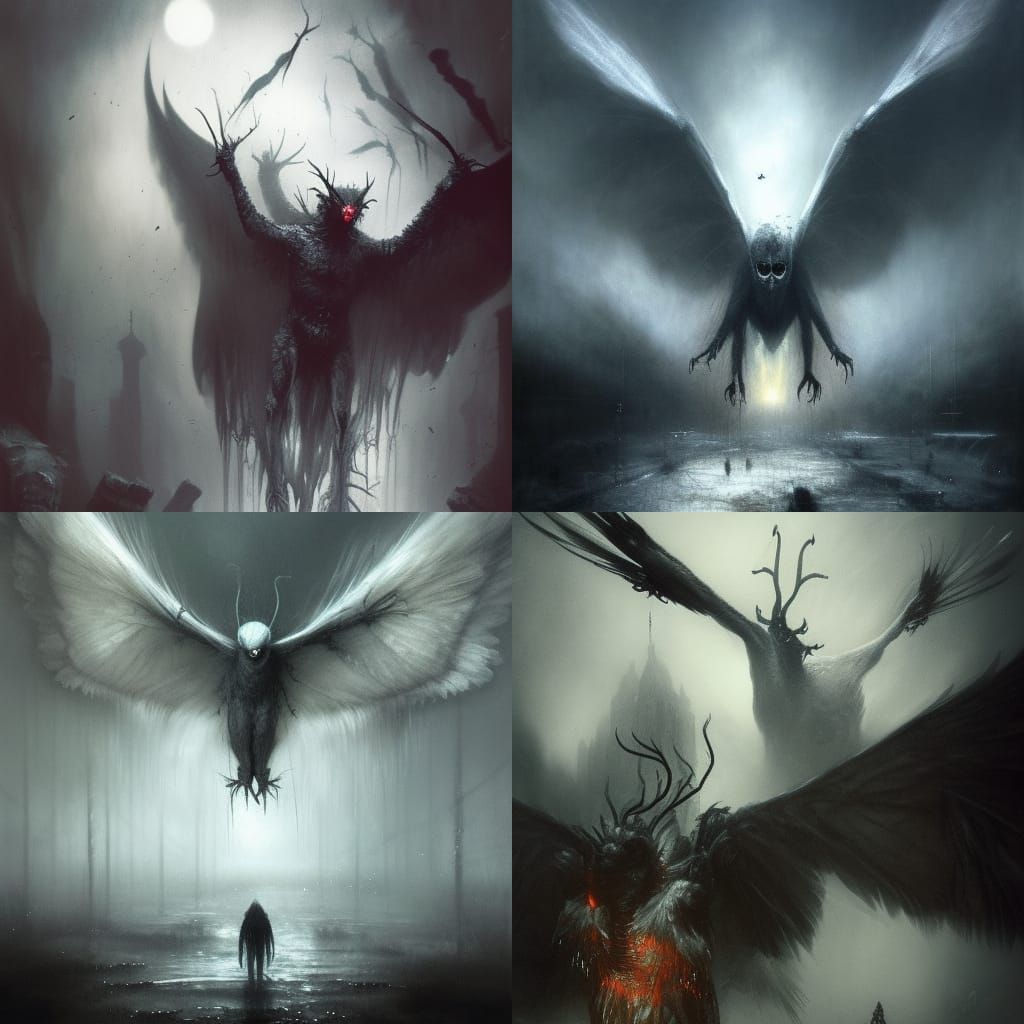 Mothman Stephen Gammell awakens - AI Generated Artwork - NightCafe Creator