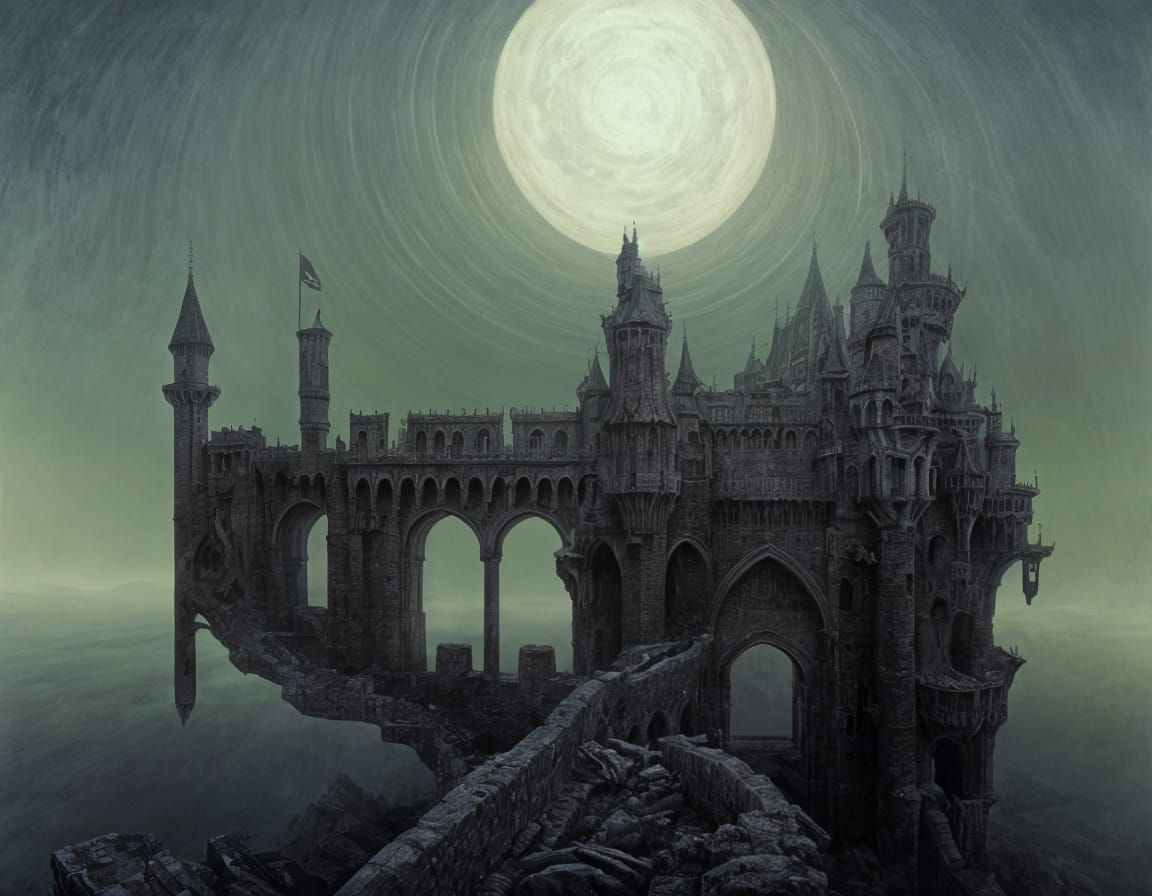 Castillo - Surreal Castle Landscape in Dark, Intricate Style