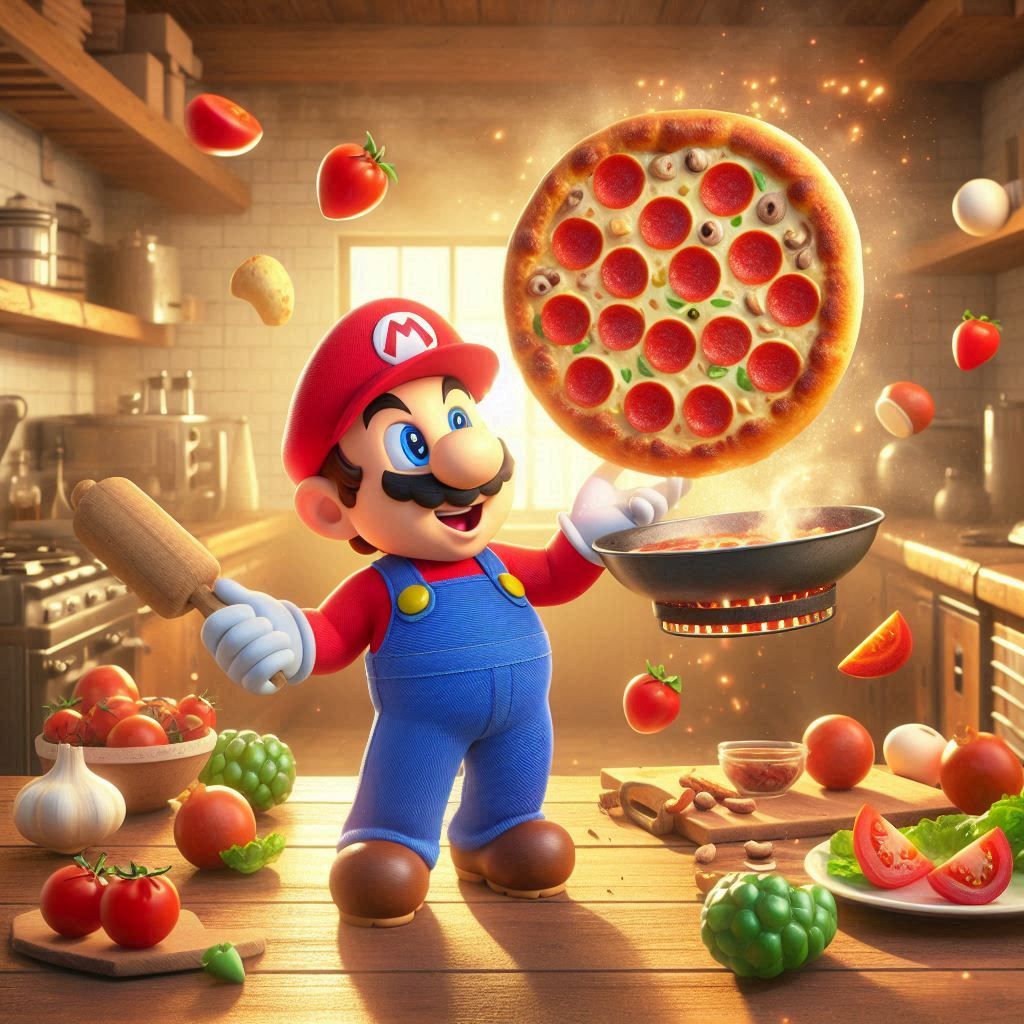 Super Mario making pizza - AI Generated Artwork - NightCafe Creator