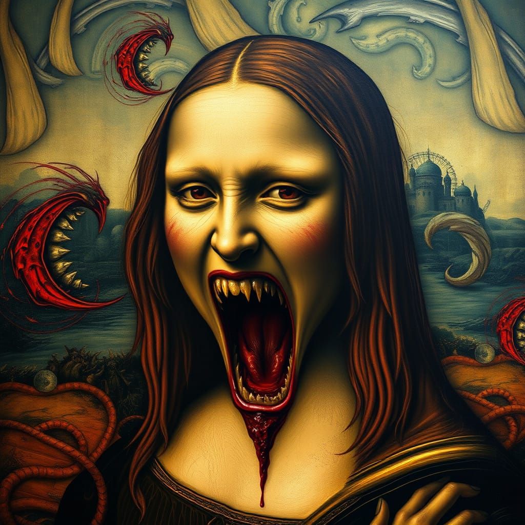 Surreal Mona Lisa Scream in High Contrast, Intrica... - AI Art