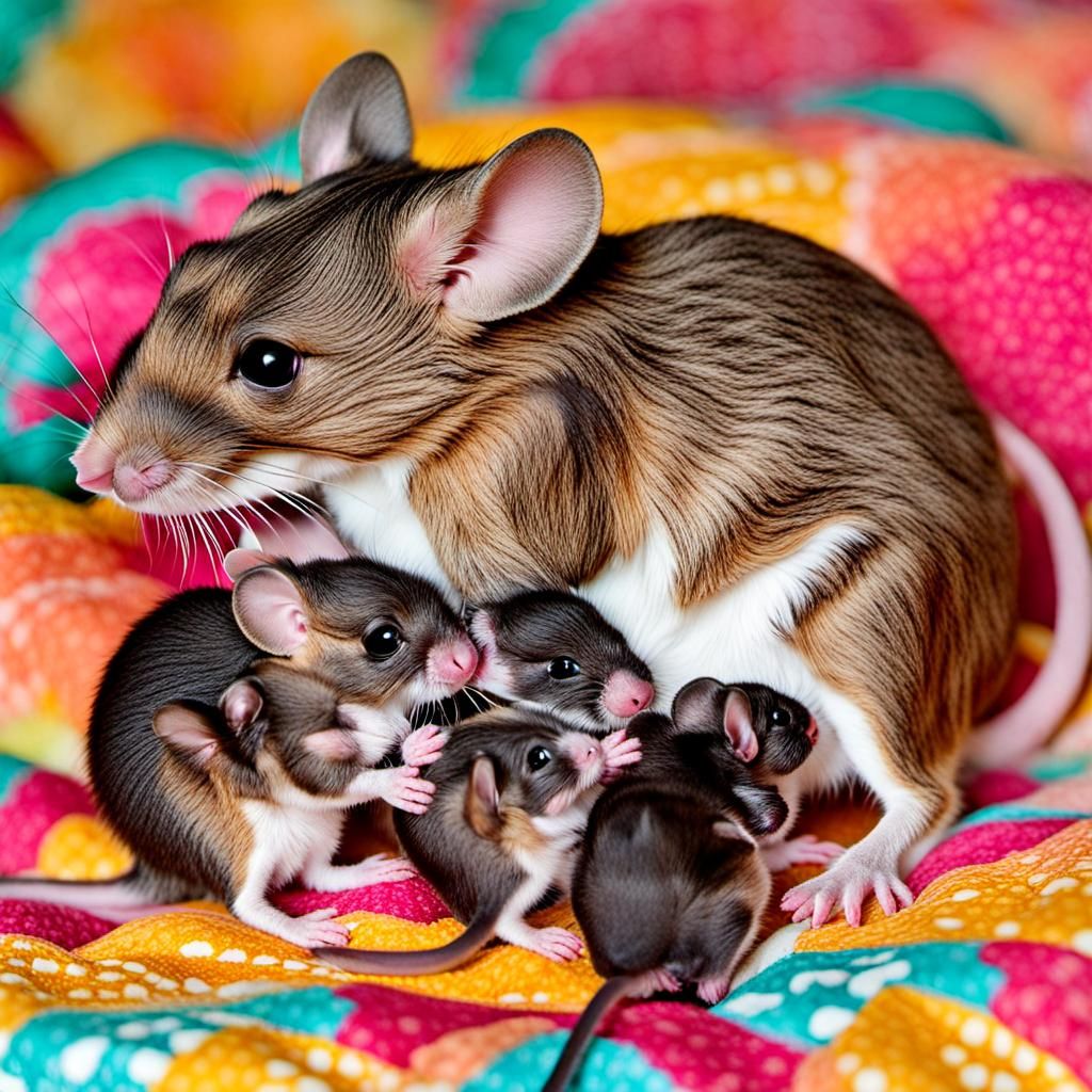 Photograph, Macro, mouse mom feeds her little pups with her milk, cute ...