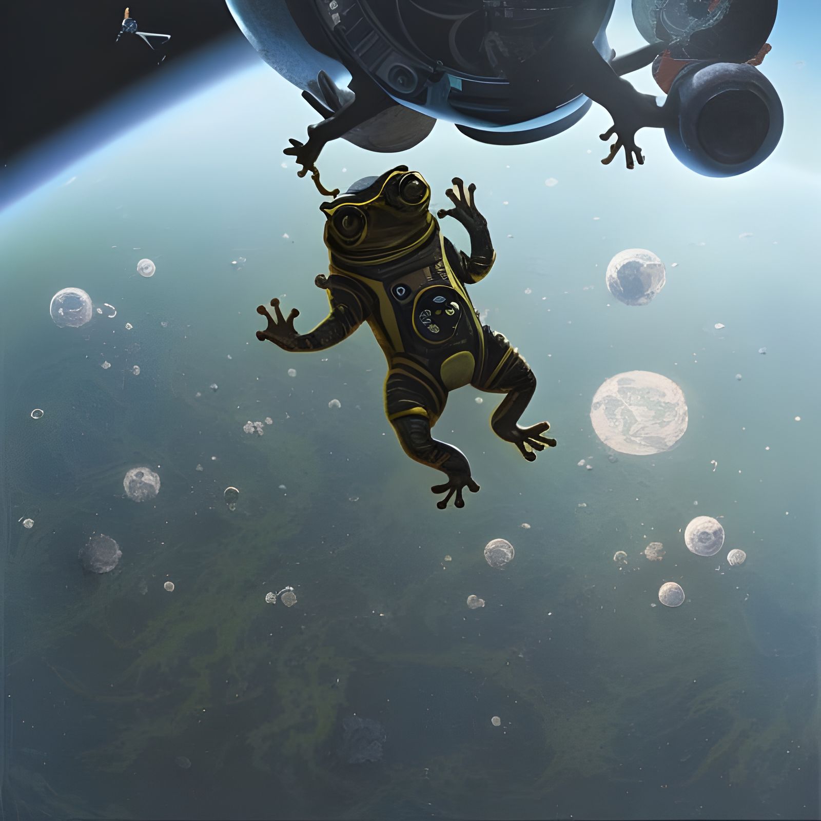 Sentient frogs in orbit around their planet - AI Generated Artwork ...