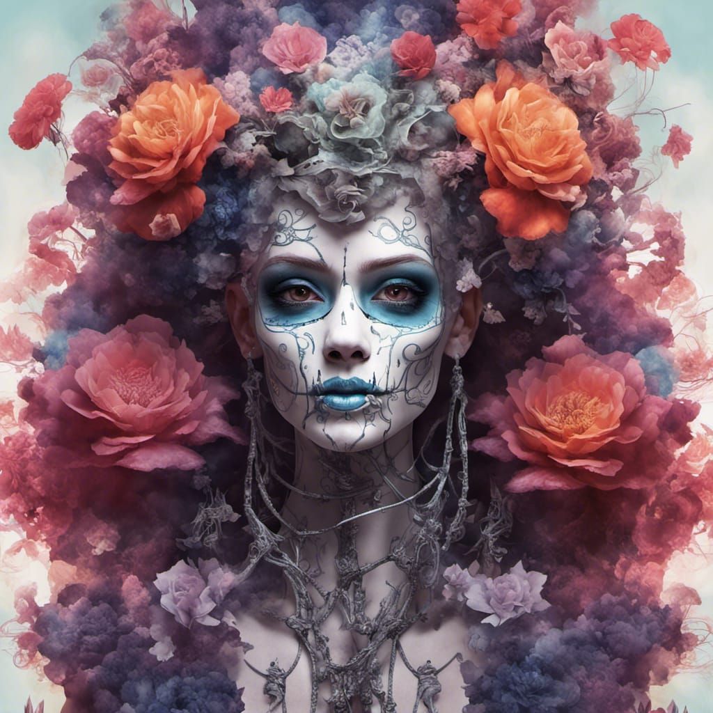 double exposure skeleton queen Humanoid portrait :: biomechanical ...