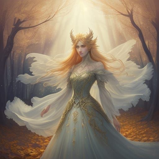 Ethereal Beauty and Beast in Enchanted Forest Drea... - AI Art