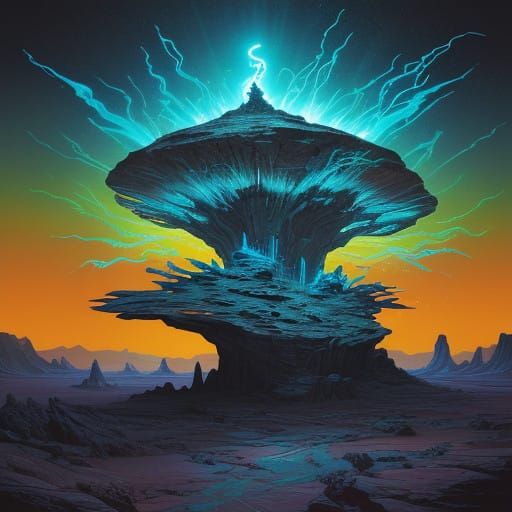 Electric Phoenix Alien in Desert Landscape - AI Art
