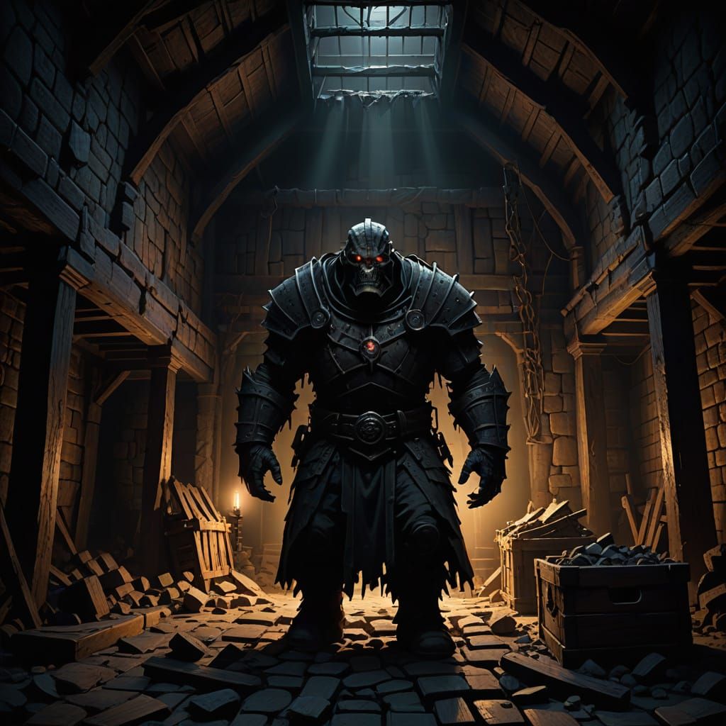 Gothic Golem in a Dark Dungeon Chamber - AI Art