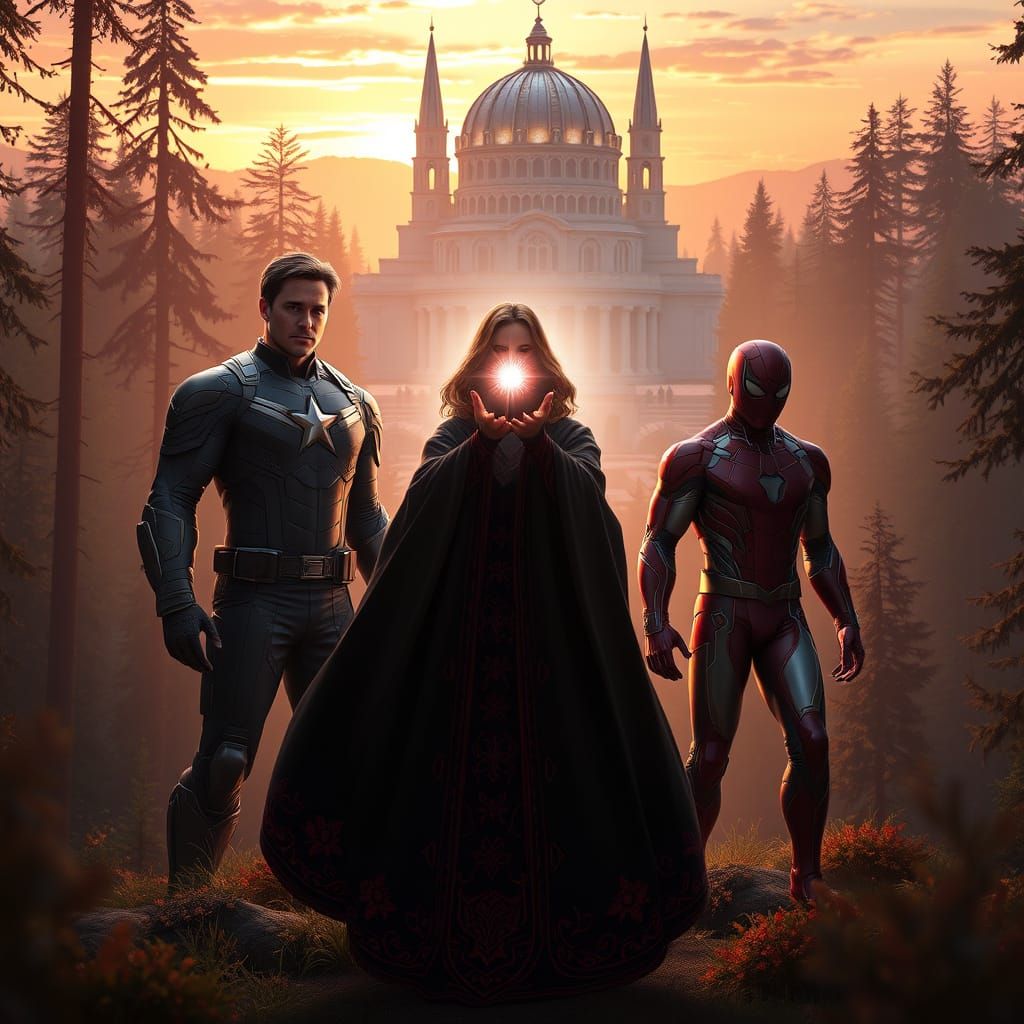 Marvel Heroes Gather in Enchanted Redwood Forest - AI Art