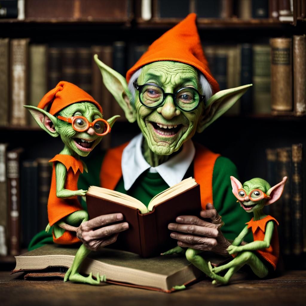 Green goblins in a library - AI Generated Artwork - NightCafe Creator