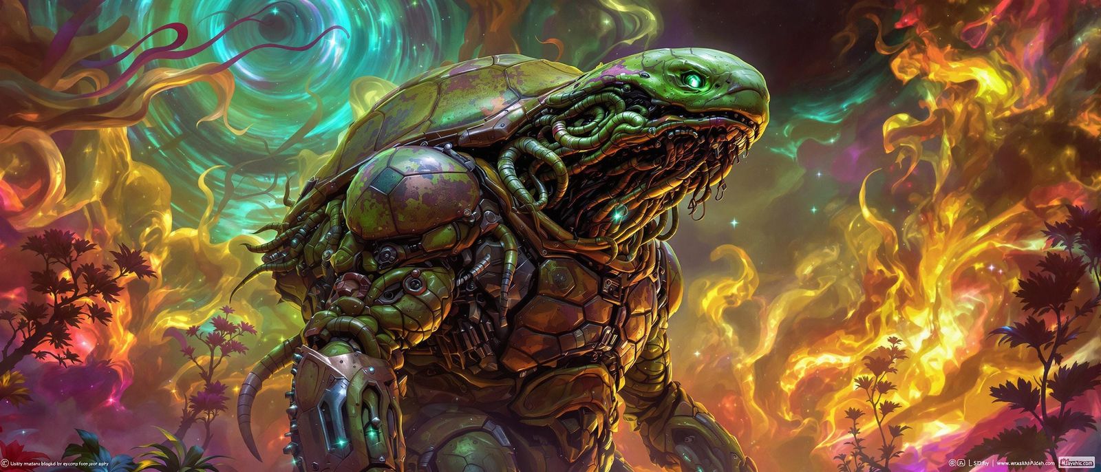 A turtle-like extraterrestrial creature with scaly, mottled green skin ...