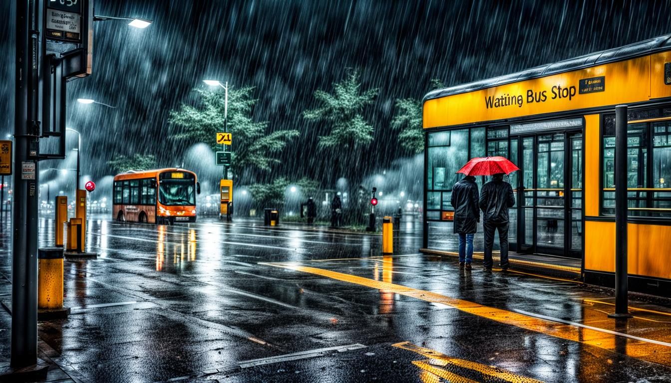 Waiting at the Bus Stop in the Rain - AI Generated Artwork - NightCafe ...