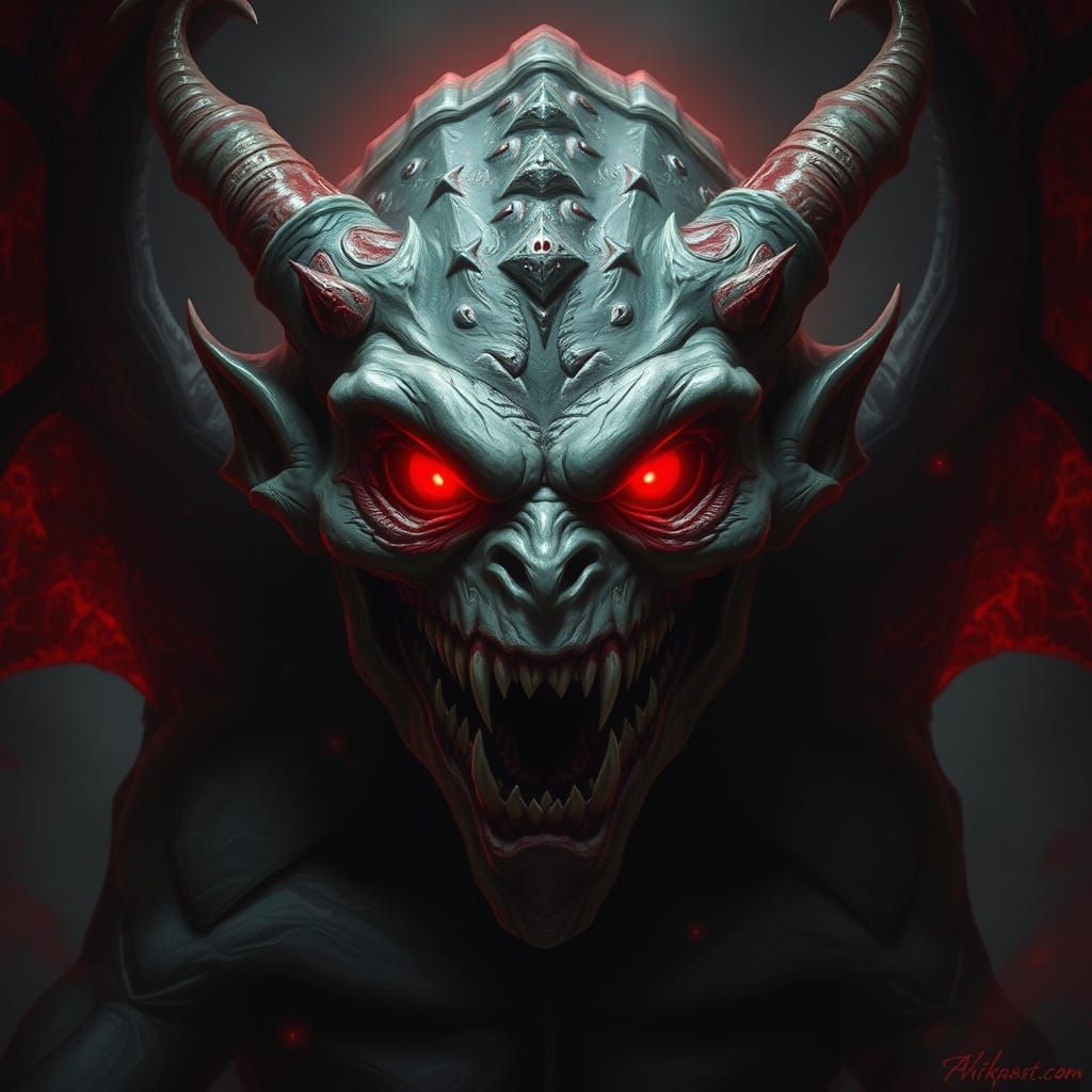 Terrorizing Demon with Red Eyes in Apocalyptic Lan... - AI Art