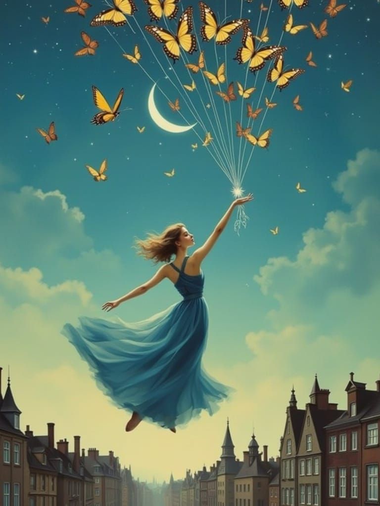 Surreal Dreamcatcher in a Whimsical Night Sky - AI Art