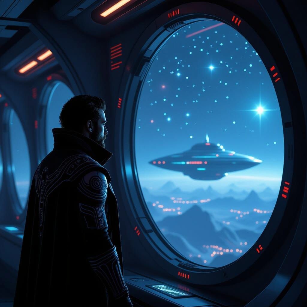 Cosmic Space Opera: Alien Ship Amidst Iridescent V... - AI Art