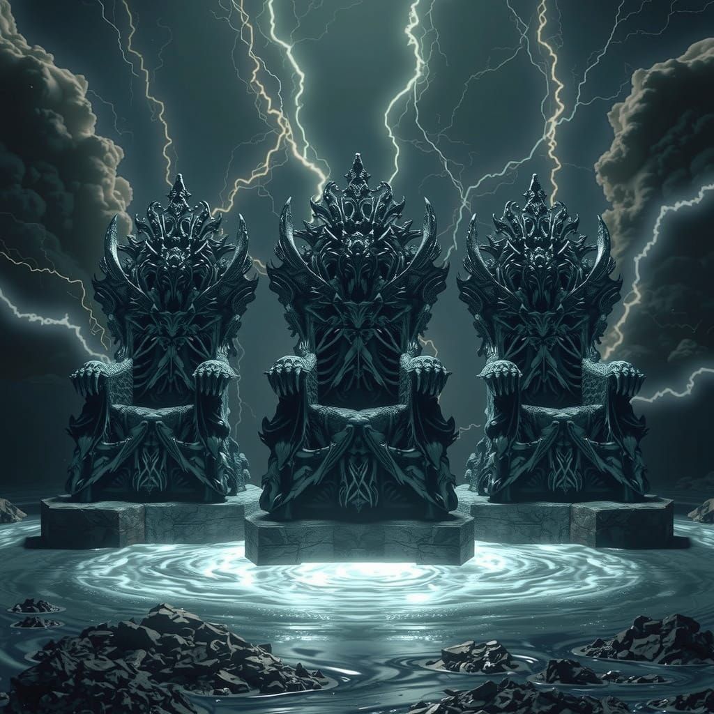 Bones Thrones in Lightning Storm - AI Art