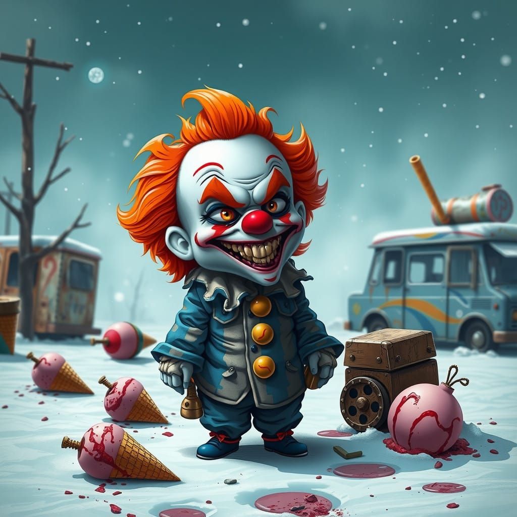 Ice Cream Grenades - Menacing Clown Amidst Post-Apocalyptic...