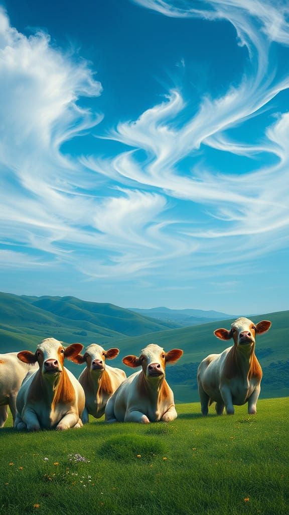Dreaming Cows in Surreal Landscape - AI Art