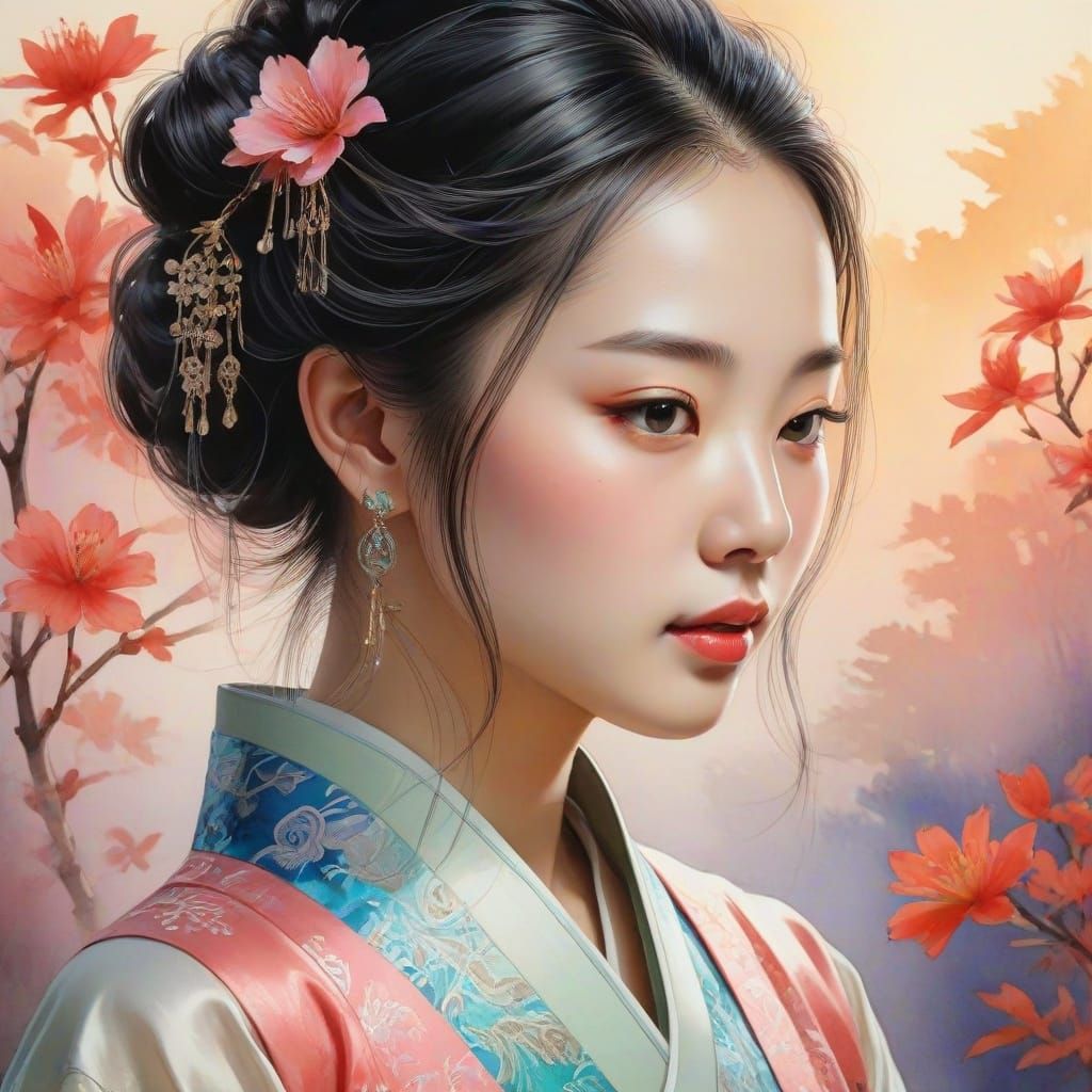 Ethereal Chinese Maiden in Traditional Attire - AI Art