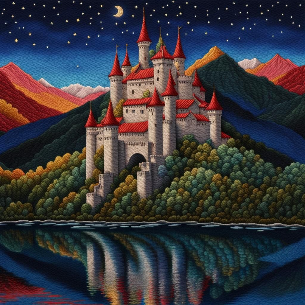 Embroidered castle - AI Generated Artwork - NightCafe Creator