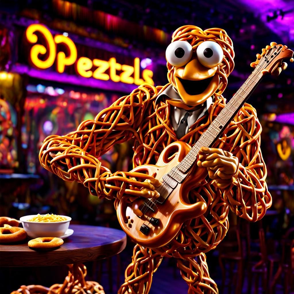 Pretzel person made out of pretzel twists and pretzel sticks playing ...