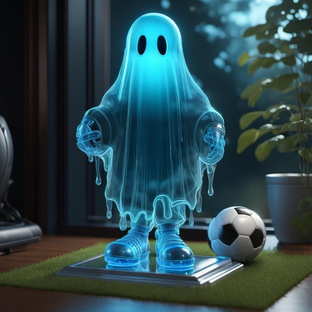cute blue reflective soft glow on glass ghost with football helmet on ...