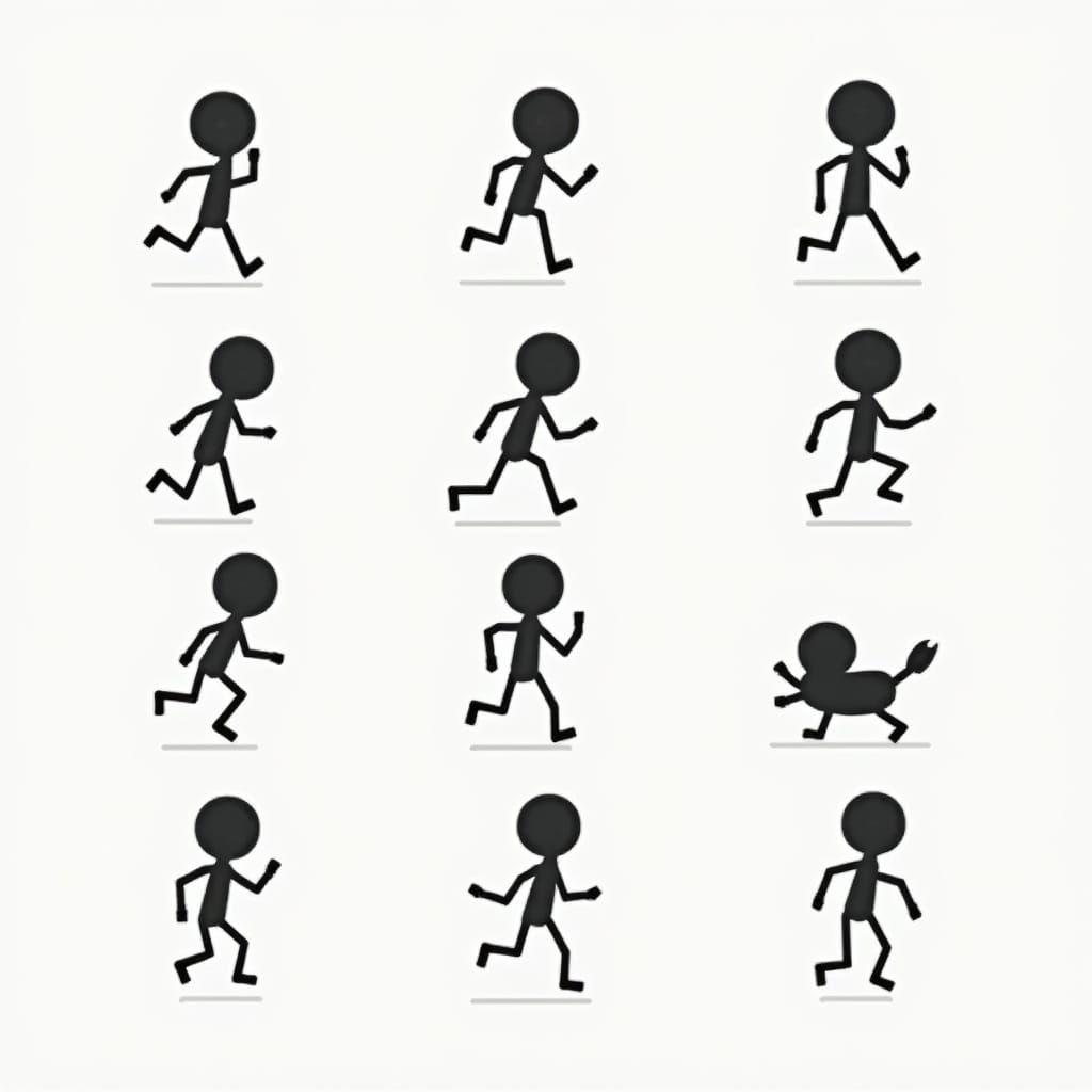 Retro 8-Bit Pixel Art Stickman Sprite Set in Monoc... - AI Art