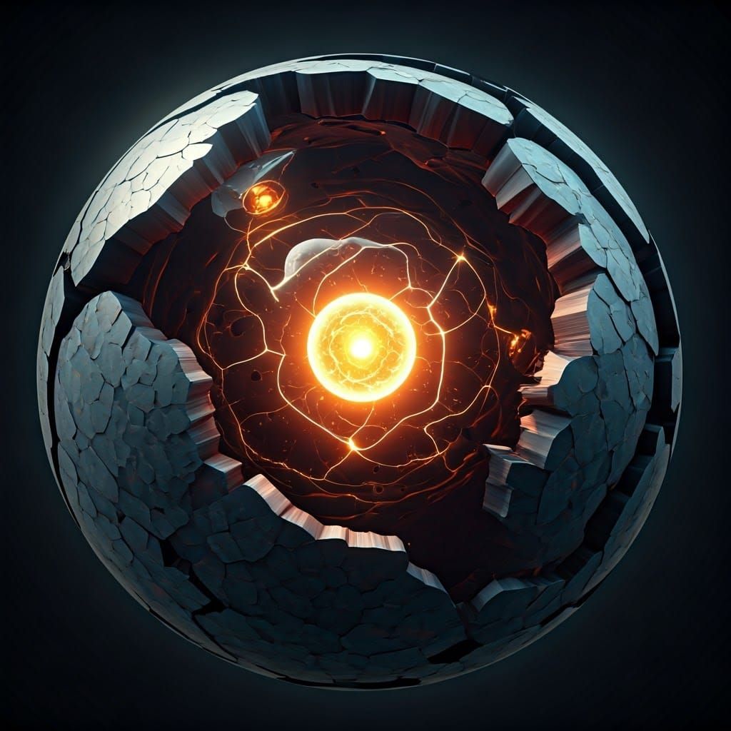 Ethereal Sphere Divided by Four Nuclei in a Cinema... - AI Art