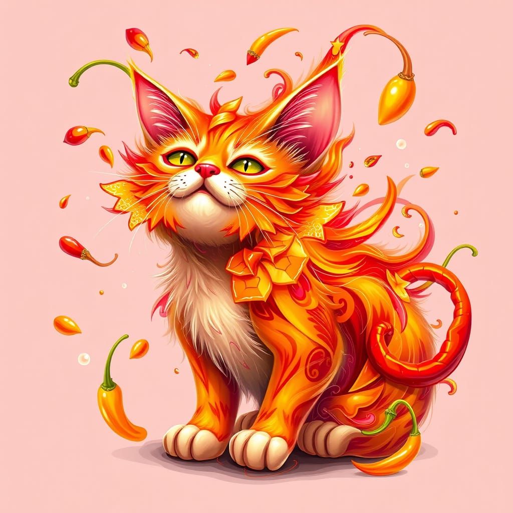 Cat habanero fusion - Vibrant Feline Fusion in a Spicy Aesth...
