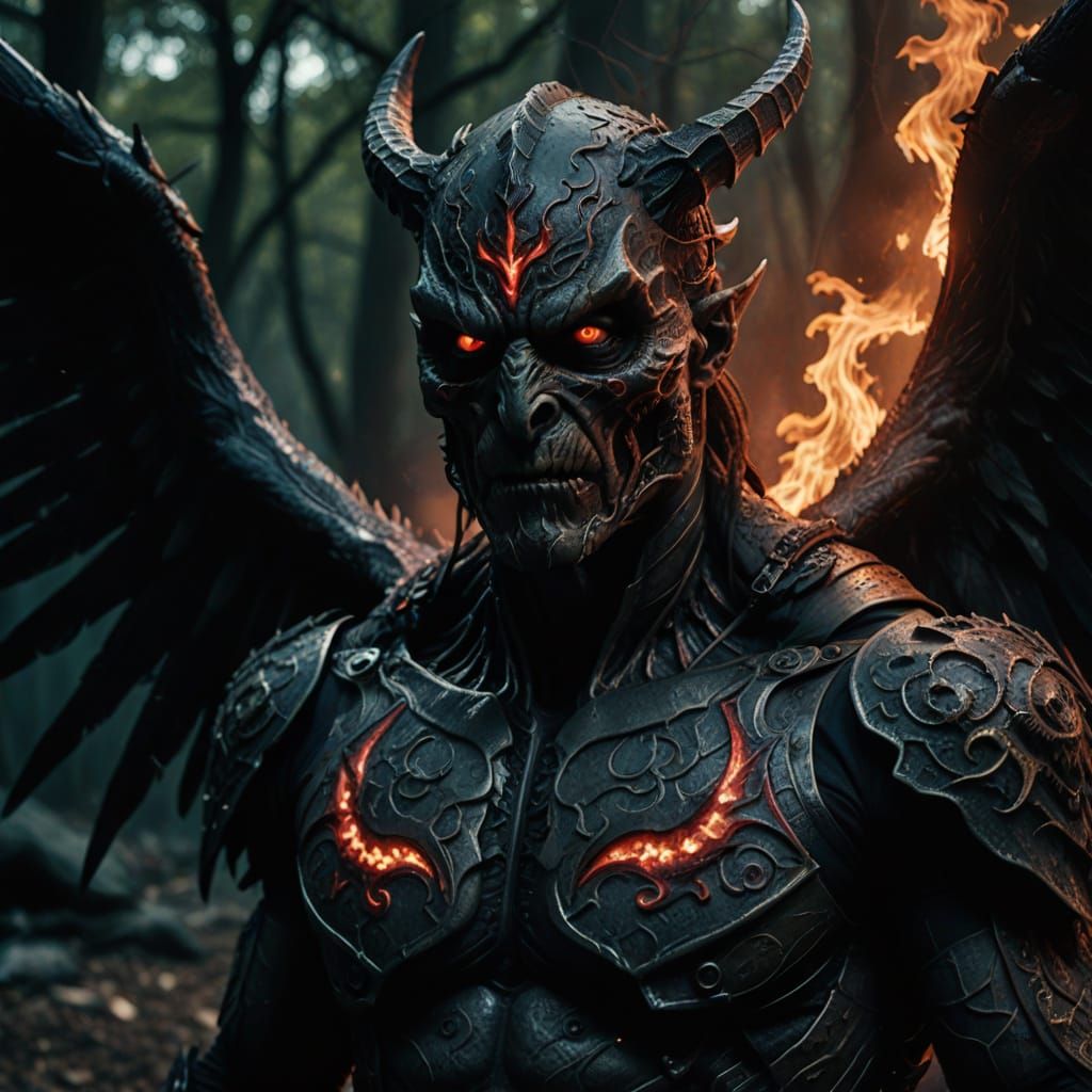 Demonic Angel with Red Eyes in Cinematic Hyperreal... - AI Art