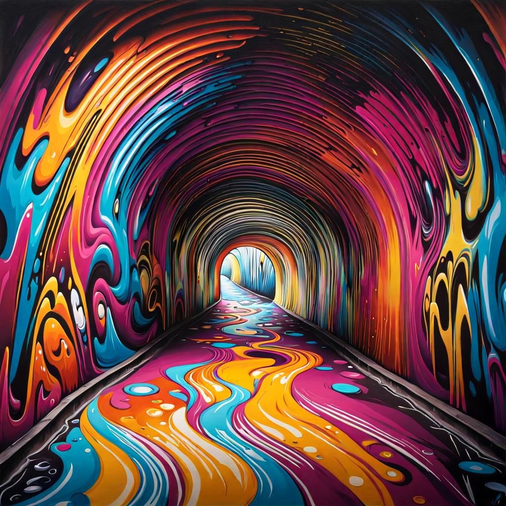 3D oil gouache melting Graffiti infinity tunnel detailed matte more ...