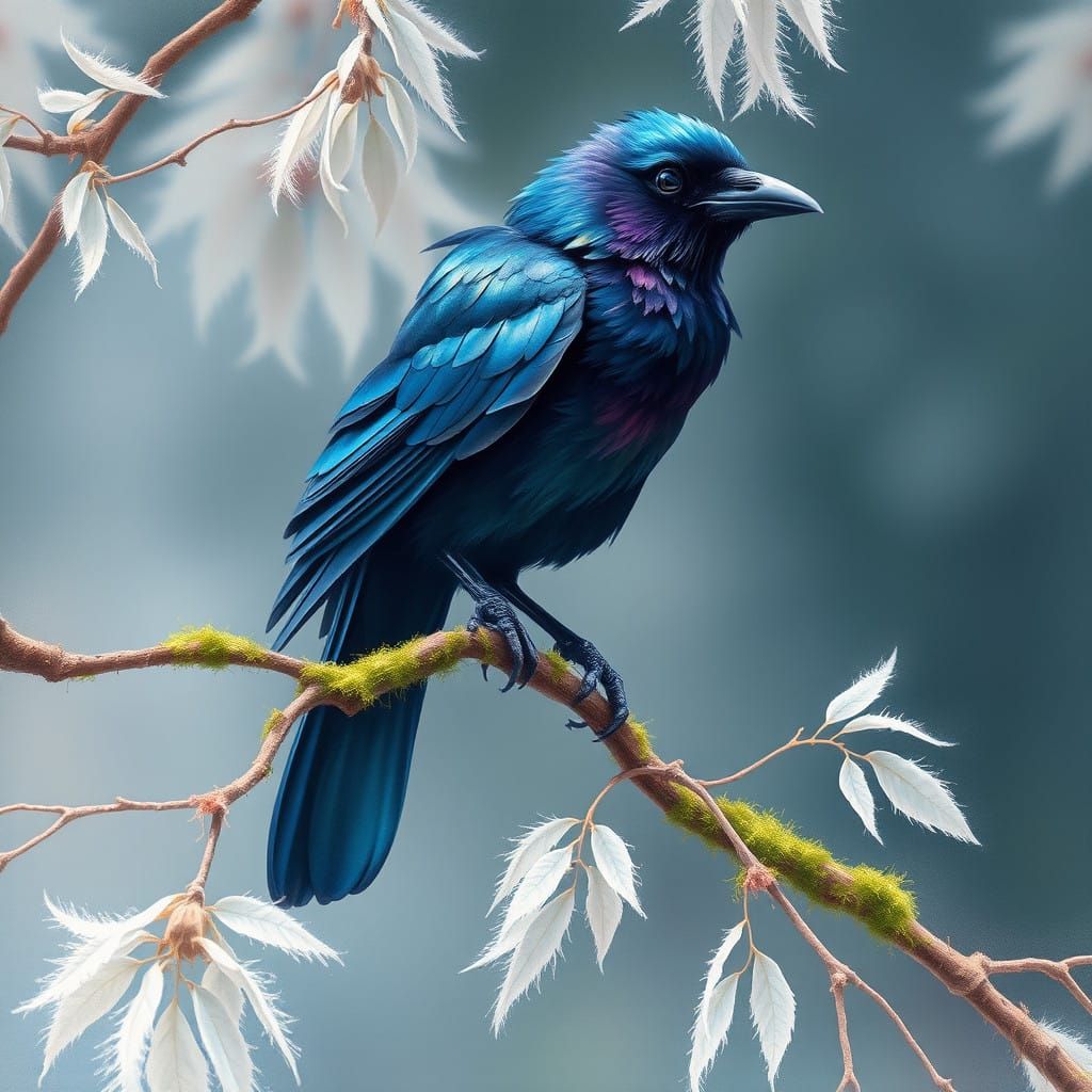 Ethereal Hawaiian Crow in Dreamy Watercolor Landsc... - AI Art
