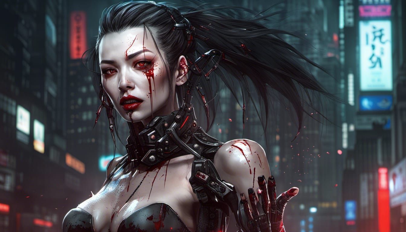 Cyber Vampire on a Neon Night - AI Generated Artwork - NightCafe Creator