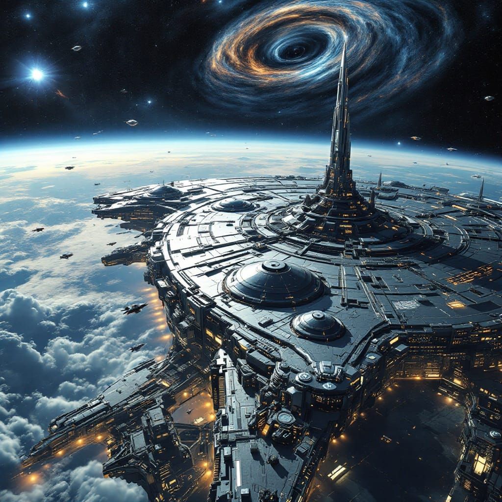 Busy starbase - Futuristic Space Station Spans Artificial Pl...