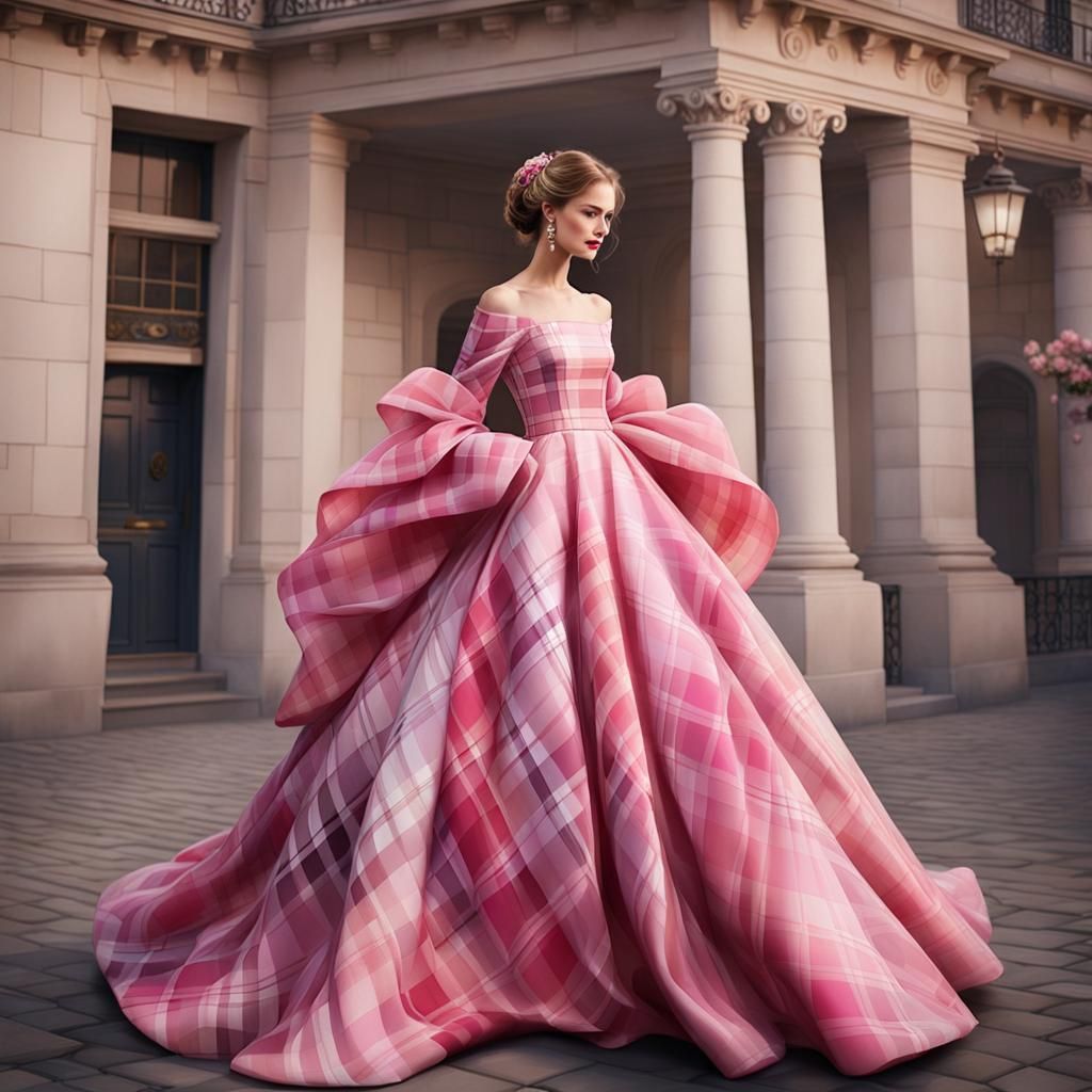 Shades Of Pink Wide Evening Gown Cartoon. Redone. - AI Generated ...