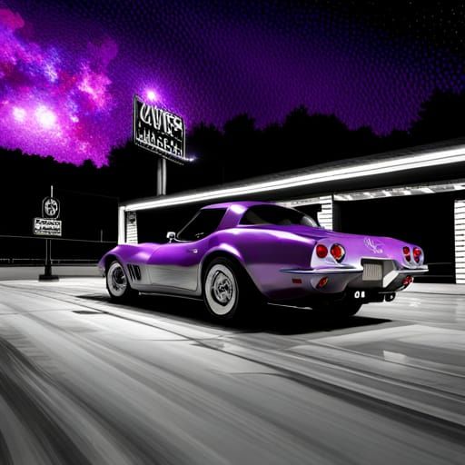 aetherpunk 1970's glossy magazine photo style 1970's Corvette with ...