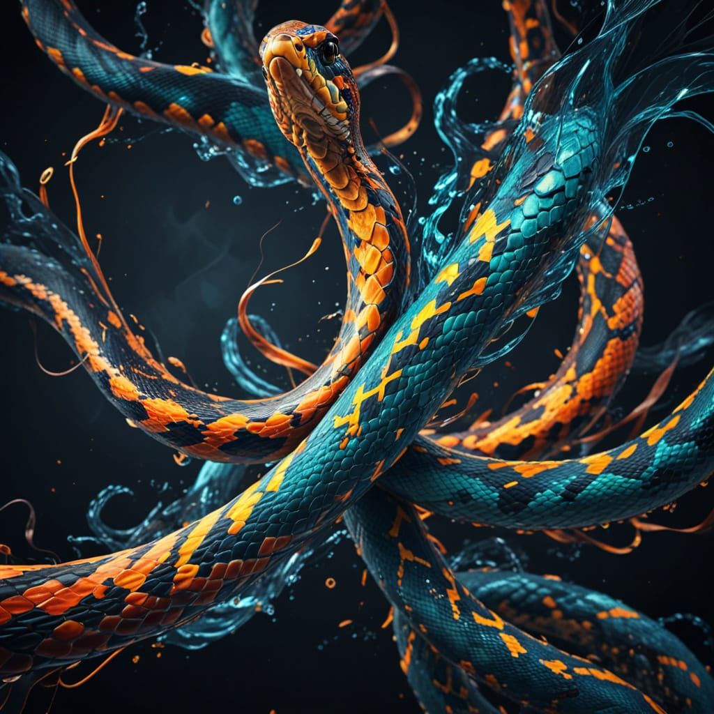 abstract snakes flying , 8K resolution, extreme detail