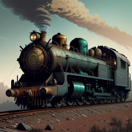Industrial Fantasy Train Defies Gravity in a Swirl... - AI Art