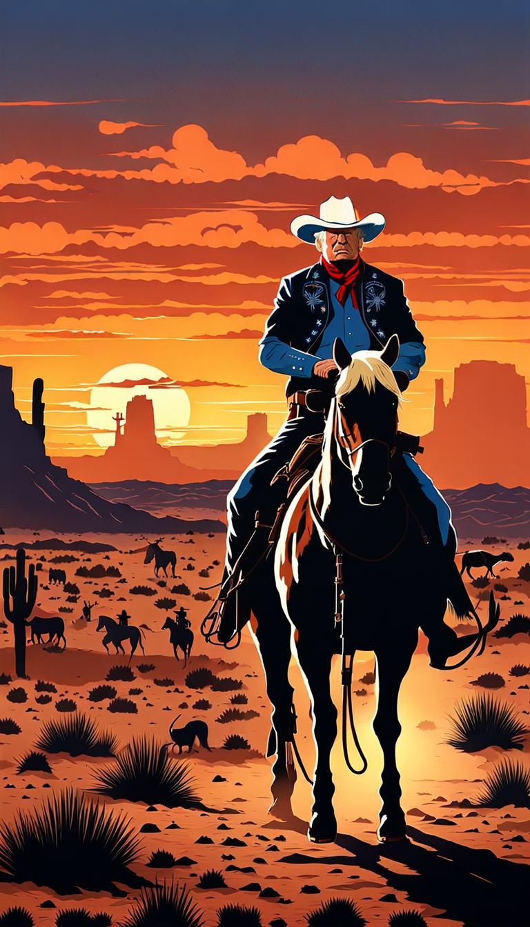 cowboy Trump wildwest dusk - AI Generated Artwork - NightCafe Creator