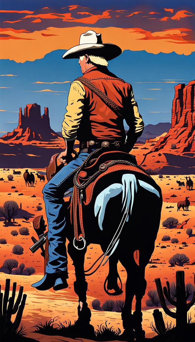 cowboy Trump wildwest dusk - AI Generated Artwork - NightCafe Creator