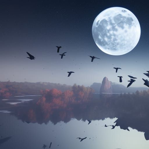 Birds flying in the moonlight - AI Generated Artwork - NightCafe Creator