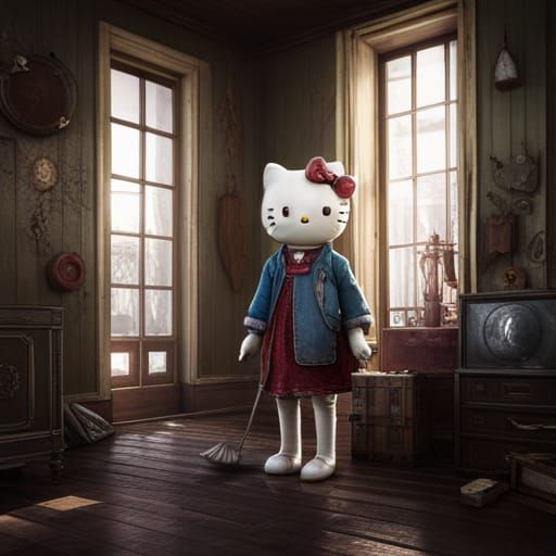 Realistic creepy Hello Kitty - AI Generated Artwork - NightCafe Creator