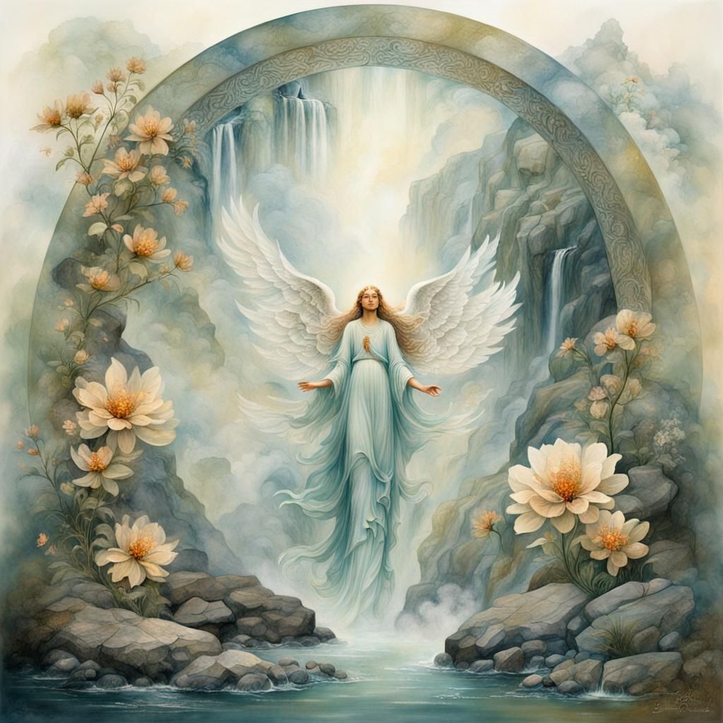 A waterfall with an angel #1 - AI Generated Artwork - NightCafe Creator
