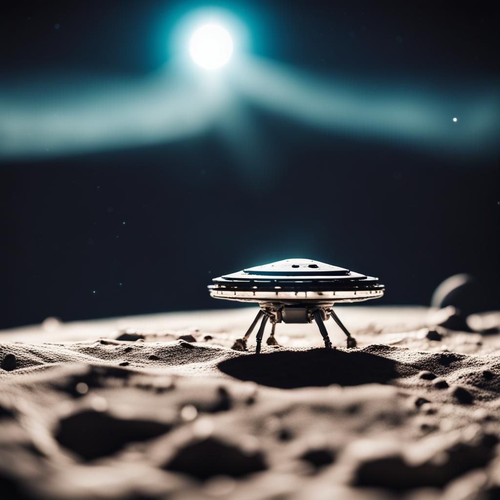 Photograph, Macro, miniature ufo with alien in it on the moon surface ...