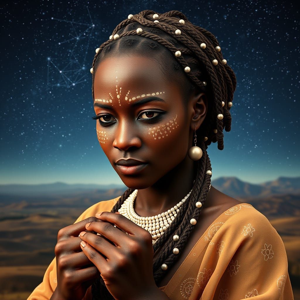 Star Weaver in the Cosmic Night - African Goddess of the Sta...