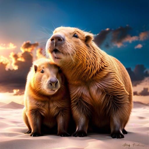 two hugging capybaras on the beach - AI Generated Artwork - NightCafe ...
