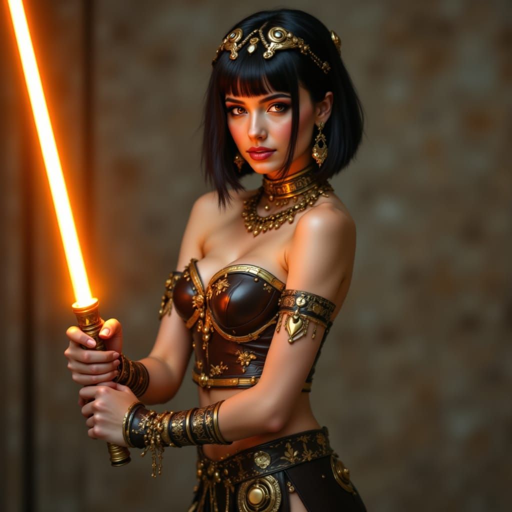 Loxy Isadora Bliss, Grey Jedi with Lightsaber - AI Art