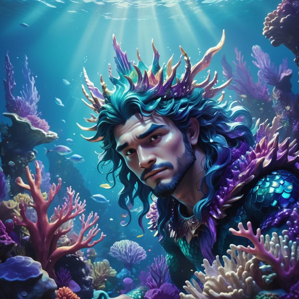 King of Coral, Merman of the Sea - Majestic Merman King of t...